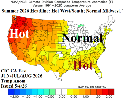 Updated Summer 2026 Outlook: Hot Northwest/West and Gulf States; Wet ...